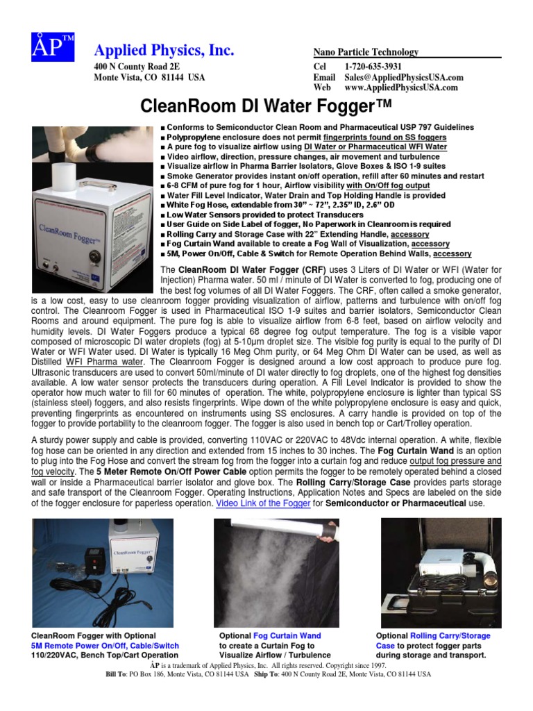 CleanRoom DI Water Fogger PDF | PDF | Fog | Electrical Connector