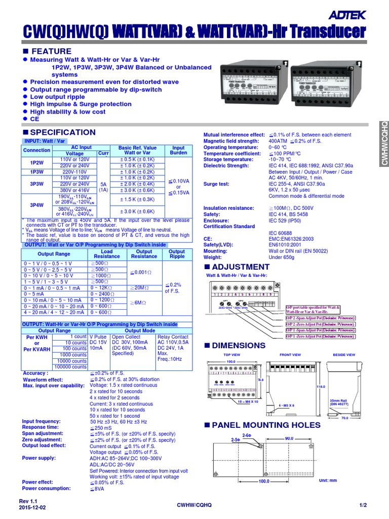 Transducer Adtek Manual PDF | PDF | Mains Electricity | Alternating Current