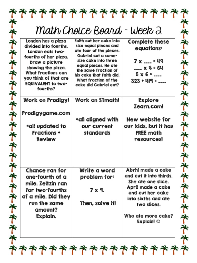Math Choice Boards | PDF | Fraction (Mathematics) | Mathematical Objects