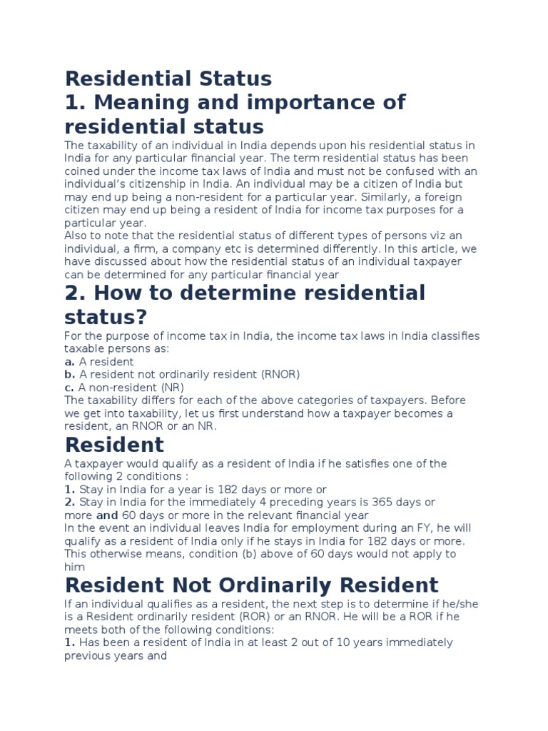 Residential Status | PDF | Taxpayer | Taxation In The United States