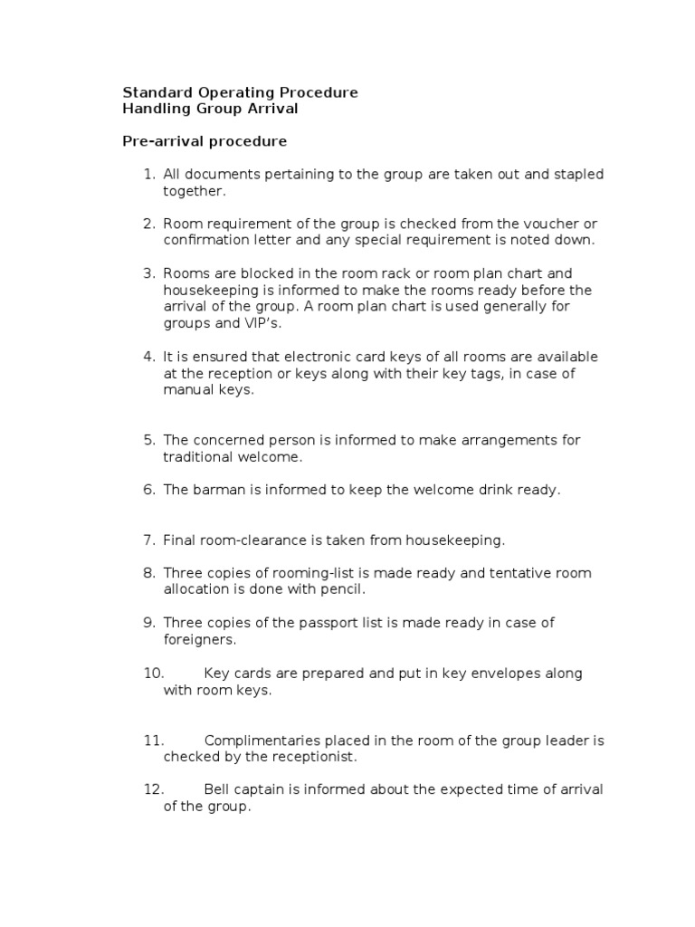 Group Arrival Procedures in Hotels | PDF | Baggage | Business