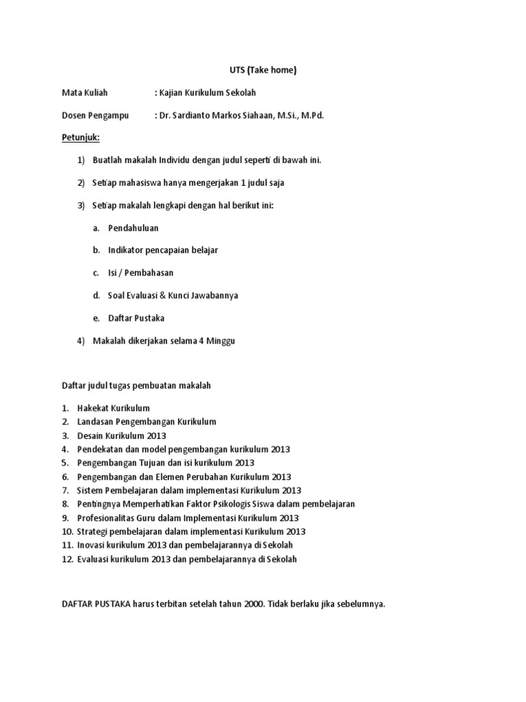 Tugas Pengganti UTS (Take Home) | PDF | Karier & Perkembangan | Seni