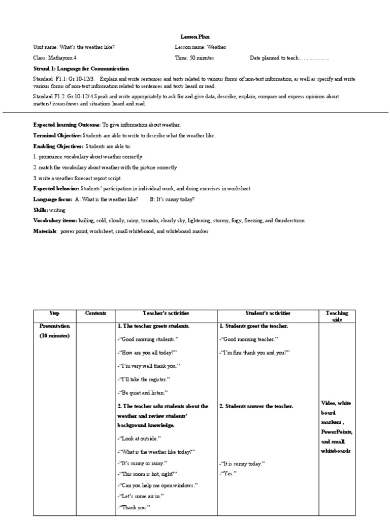 Weather Lesson Plan | PDF | Lesson Plan | Vocabulary