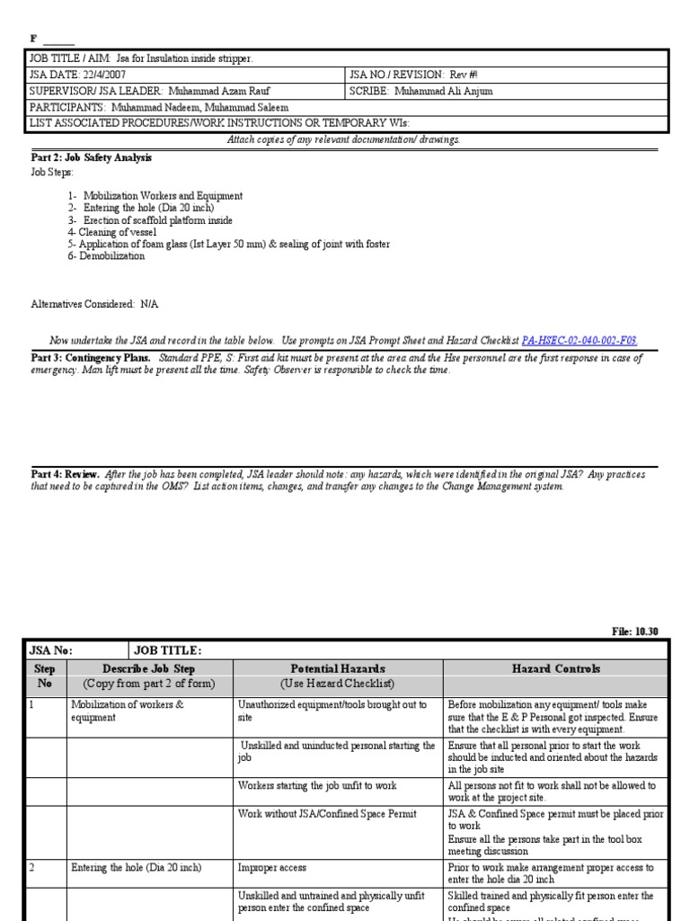 Jsa For Cold Box in Process Area | PDF | Personal Protective Equipment ...