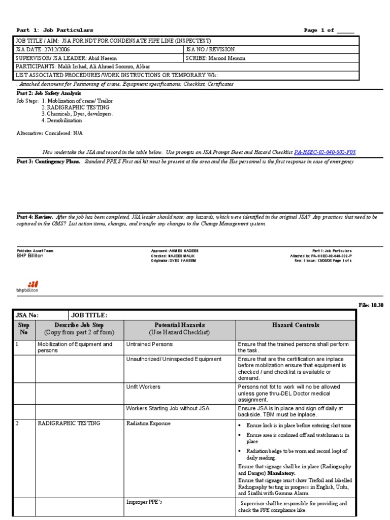 JSA For NDT | PDF | Prevention | Safety