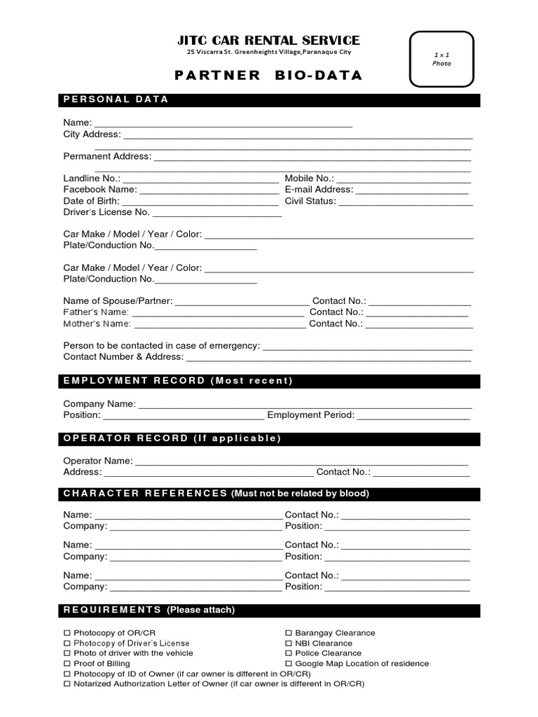 JITC Partner Biodata PDF | PDF | Land Transport | Vehicles