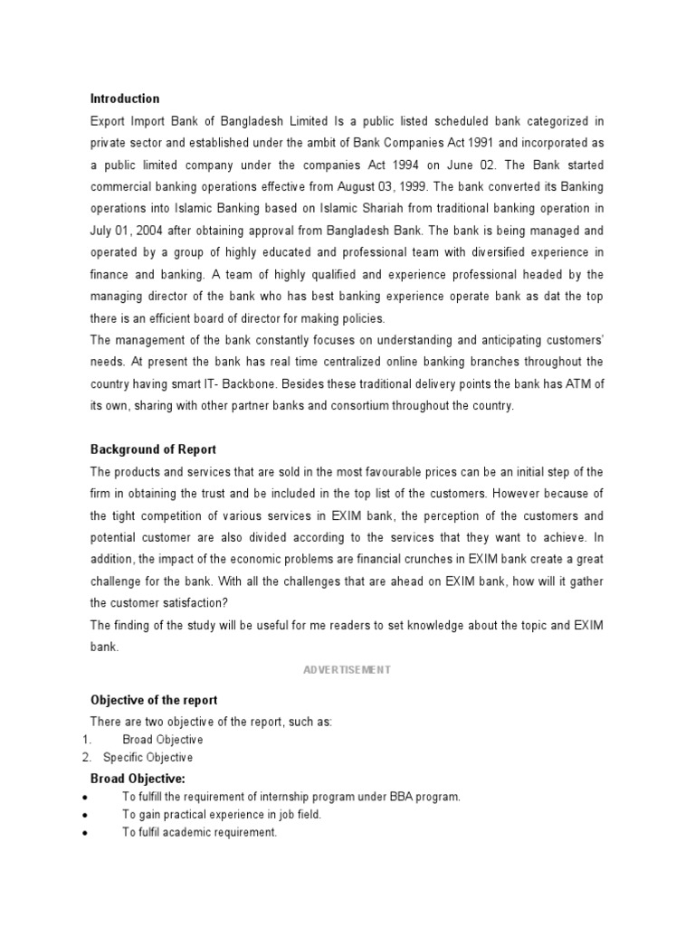 EXIM Bank Internship Report | PDF | Transaction Account | Banks