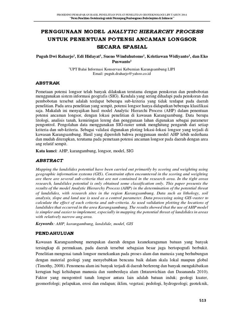 Penggunaan Model Analytic Hierarchy Process Untuk Penentuan Potensi Ancaman Longsor Secara ...