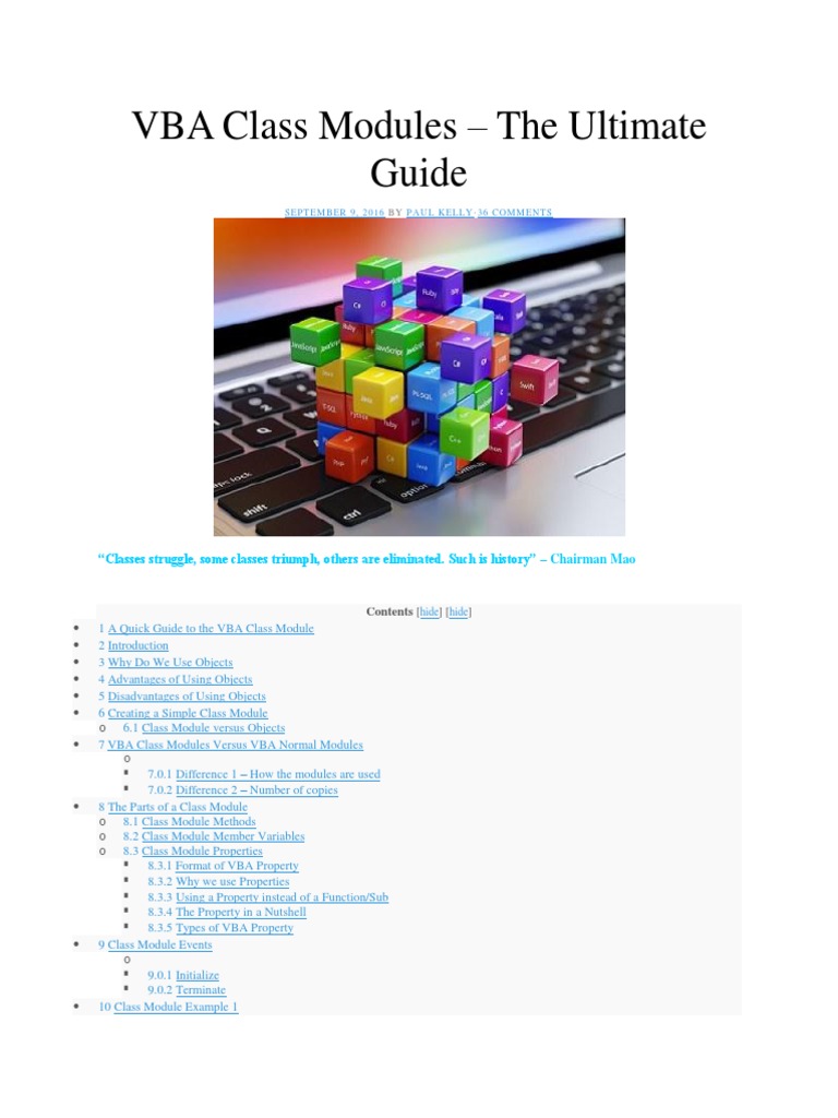 2 - VBA Class Modules PDF | PDF | Class (Computer Programming) | Subroutine