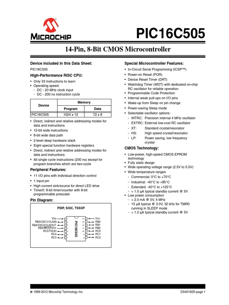 PIC16C505 | PDF | Microcontroller | Office Equipment