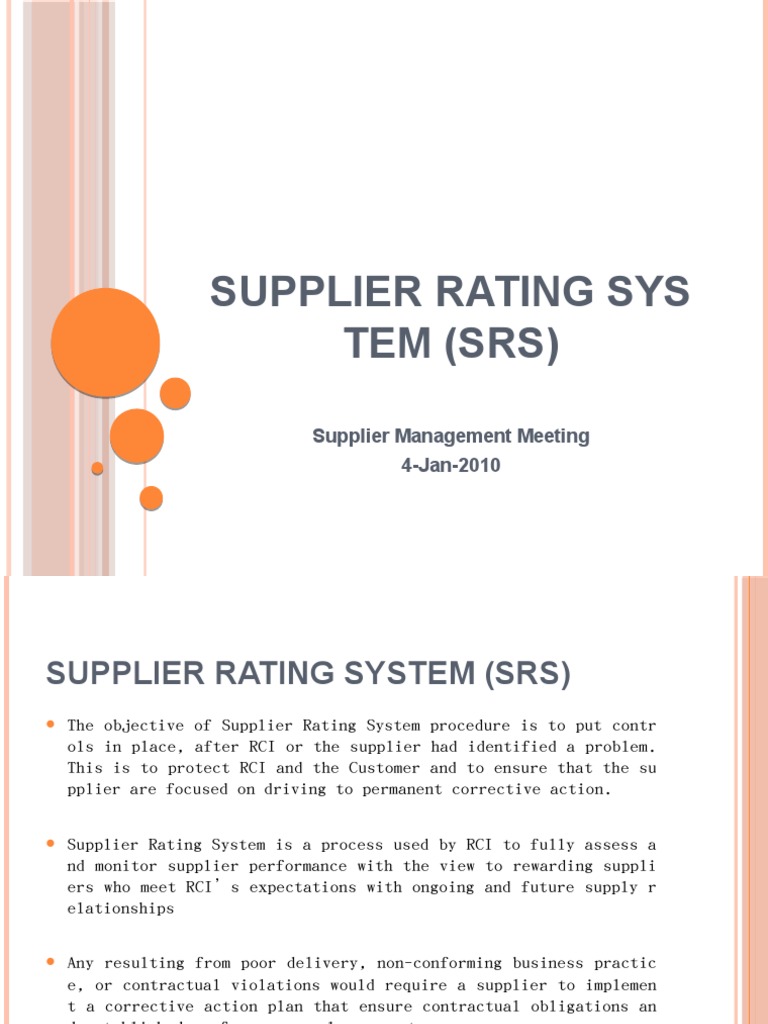 Supplier Rating System (SRS) | PDF | Iso 9000 | Business Process