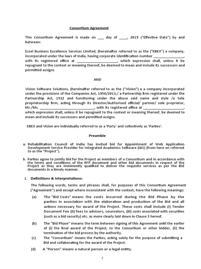 Consortium Agreement for Project Bid | PDF | Indemnity | Virtue