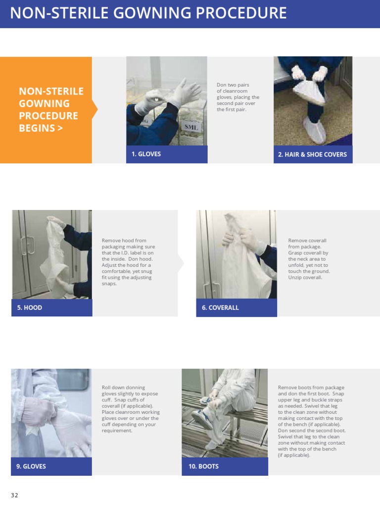 Non-Sterile Gowning & De-Gowning Guide | PDF | Fashion | Softlines (Retail)