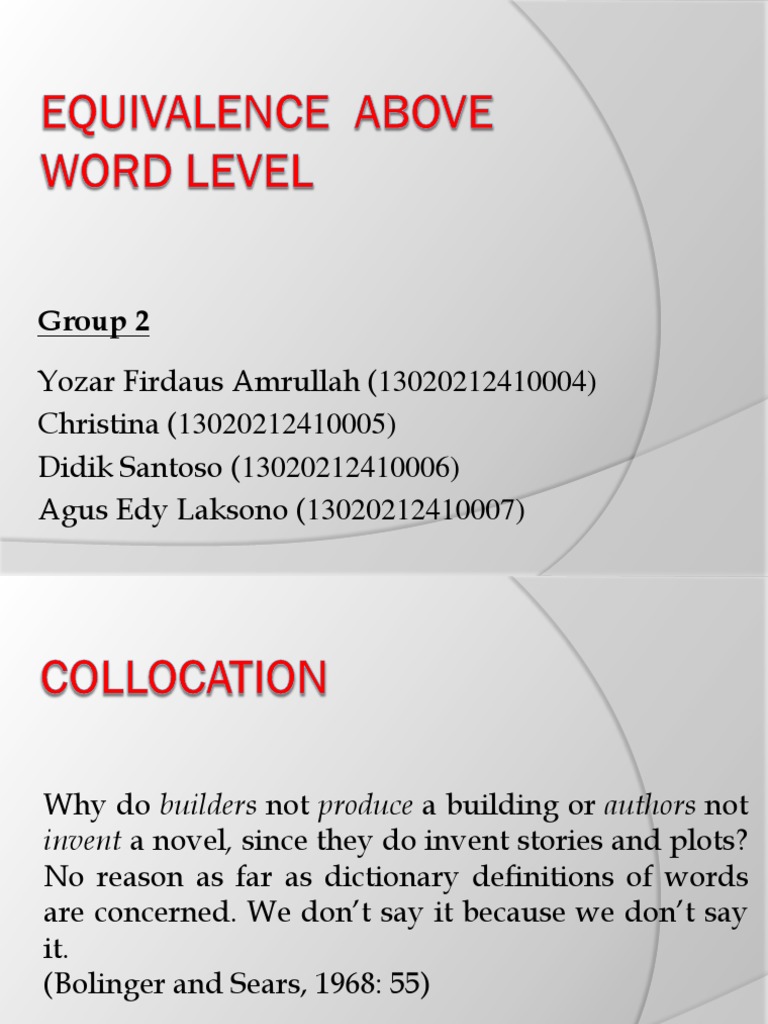 Equivalence Above Word Level PDF | PDF | Idiom | Translations