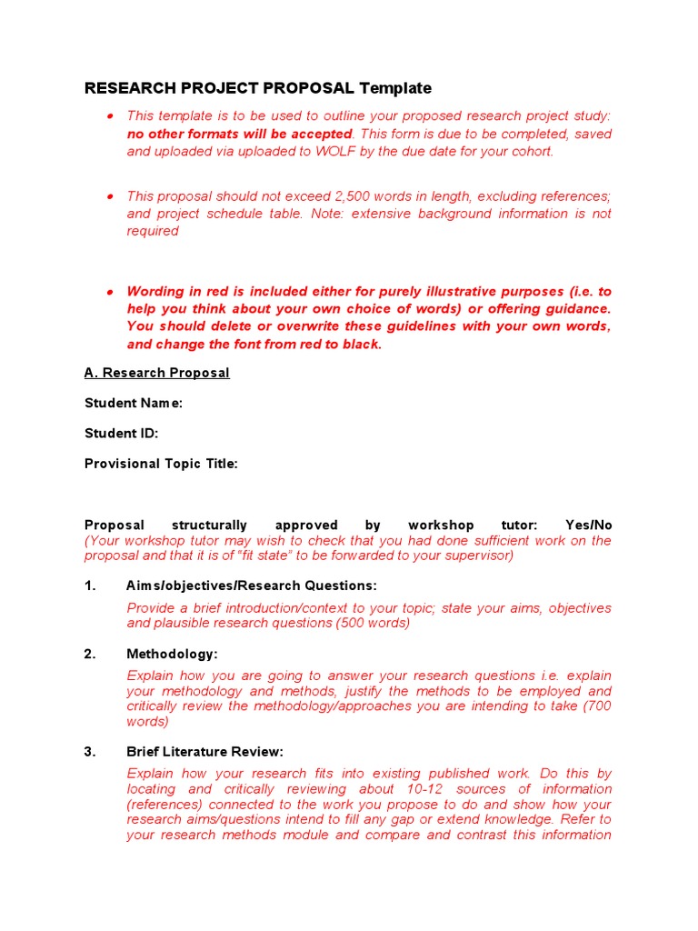 RESEARCH PROJECT PROPOSAL Template 2500 Word | PDF | Data | Inquiry