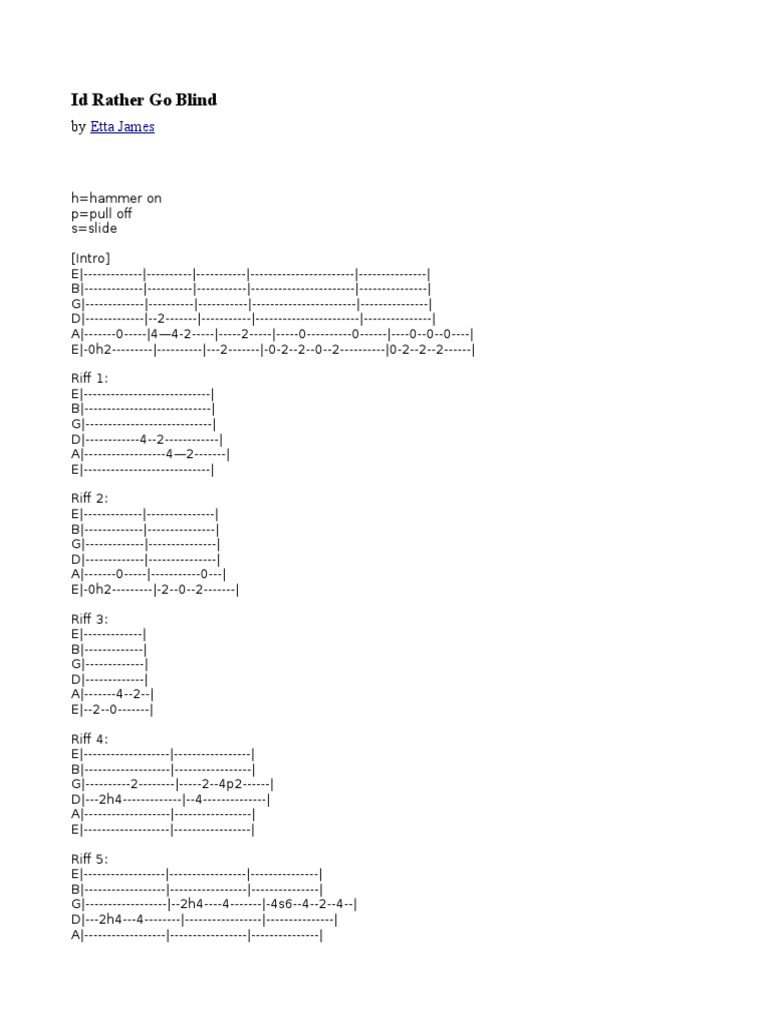 I D Rather Go Blind Etta James Pdf Musical Forms Pop Songs