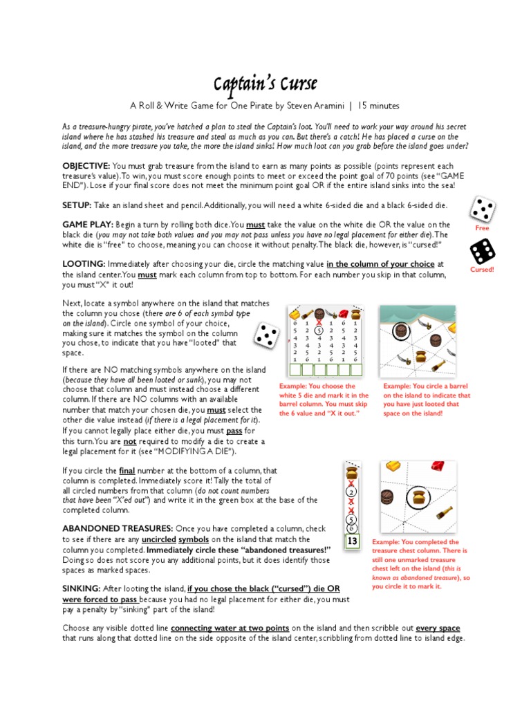 Captain's Curse Rules and Game Sheet | Leisure | Sports