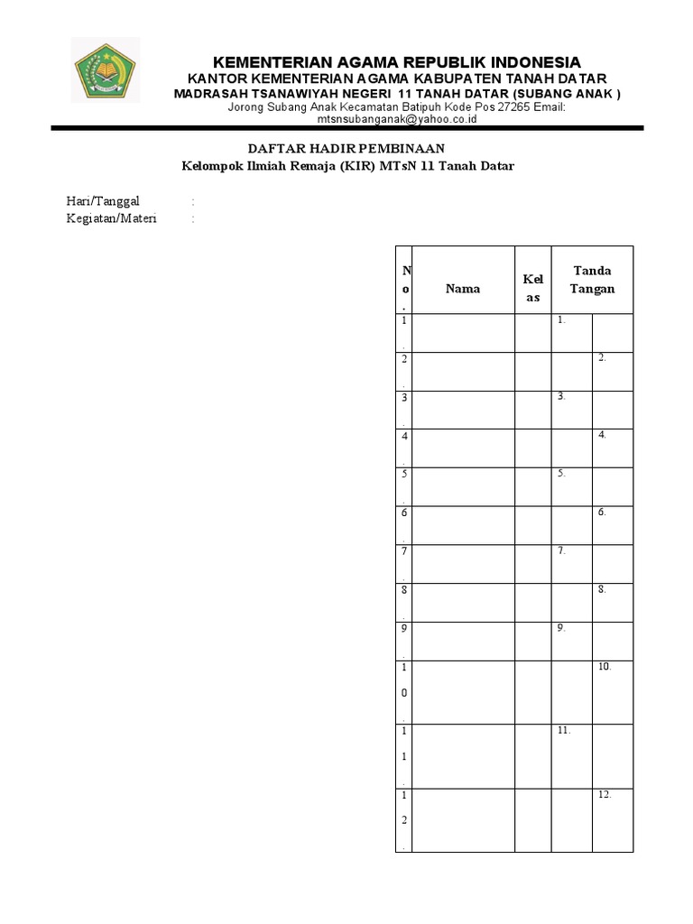 Daftar Hadir Pembinaan KIR | PDF