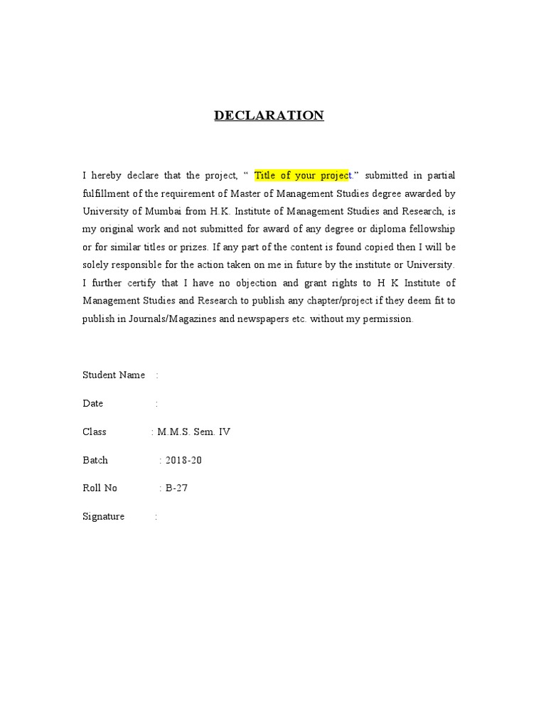 DECLARATION & Certificate | PDF | Career & Growth