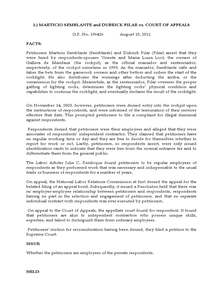 Employer Employee Relationship Cases | PDF | Employment | Complaint