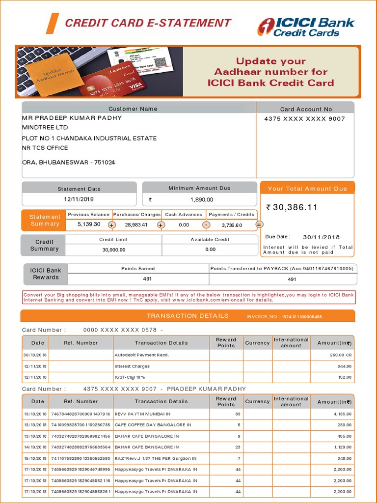 Credit Card Statement | Download Free PDF | Financial Transaction ...