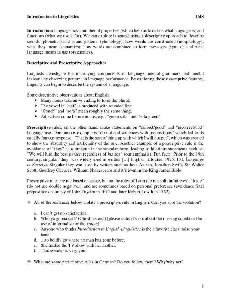 Prescriptive - Descriptive Linguistics HO PDF | PDF | English Language ...