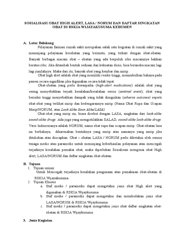 Sosialisasi Obat High Alert, Lasa - Norum Dan Daftar Singkatan Obat Di ...