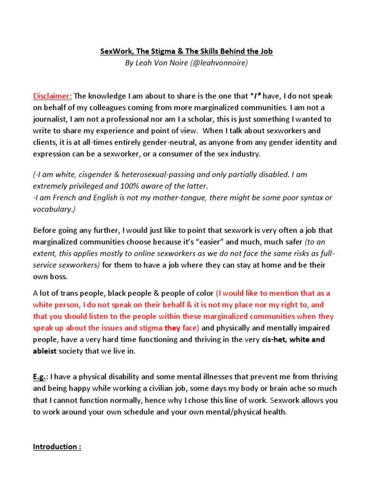 Sexwork, The Stigma & The Skills Behind The Job. | PDF | Social Media ...