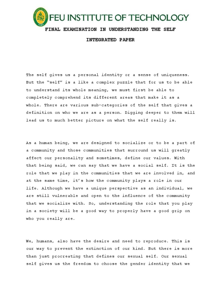 Final Examination in Understanding The Self | PDF | Self | Identity ...