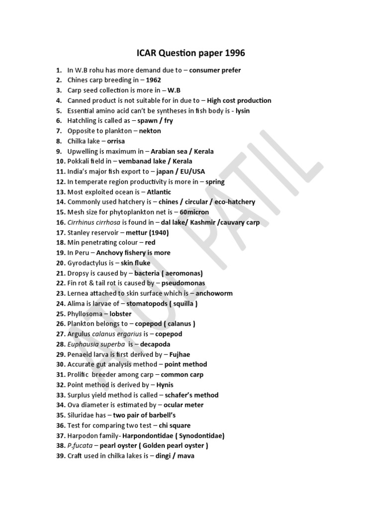 Question Papers | PDF | Fish | Aquaculture