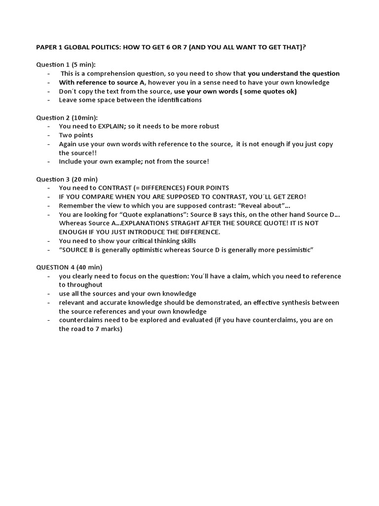 Mastering Global Politics Exam Strategies | PDF | Self-Improvement