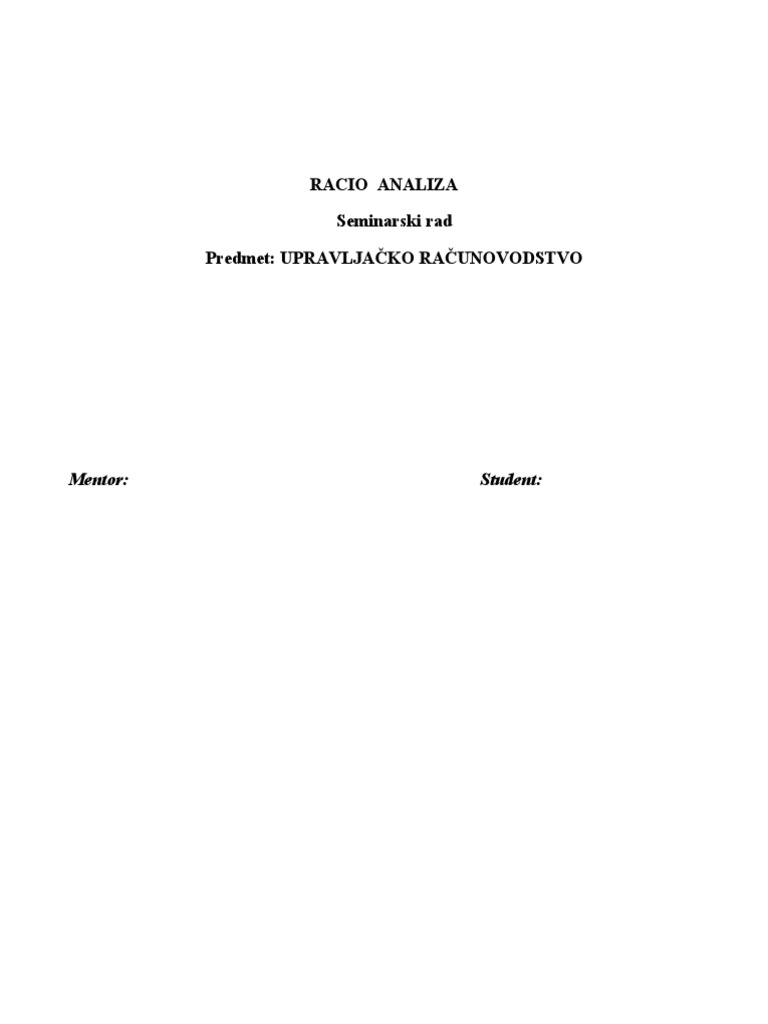 Upravljacko Racunovodstvo, Racio Analiza | PDF