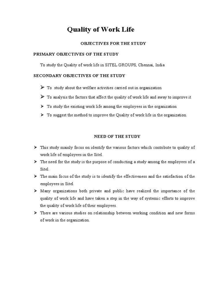 QWL Scope, Need, Objective | PDF
