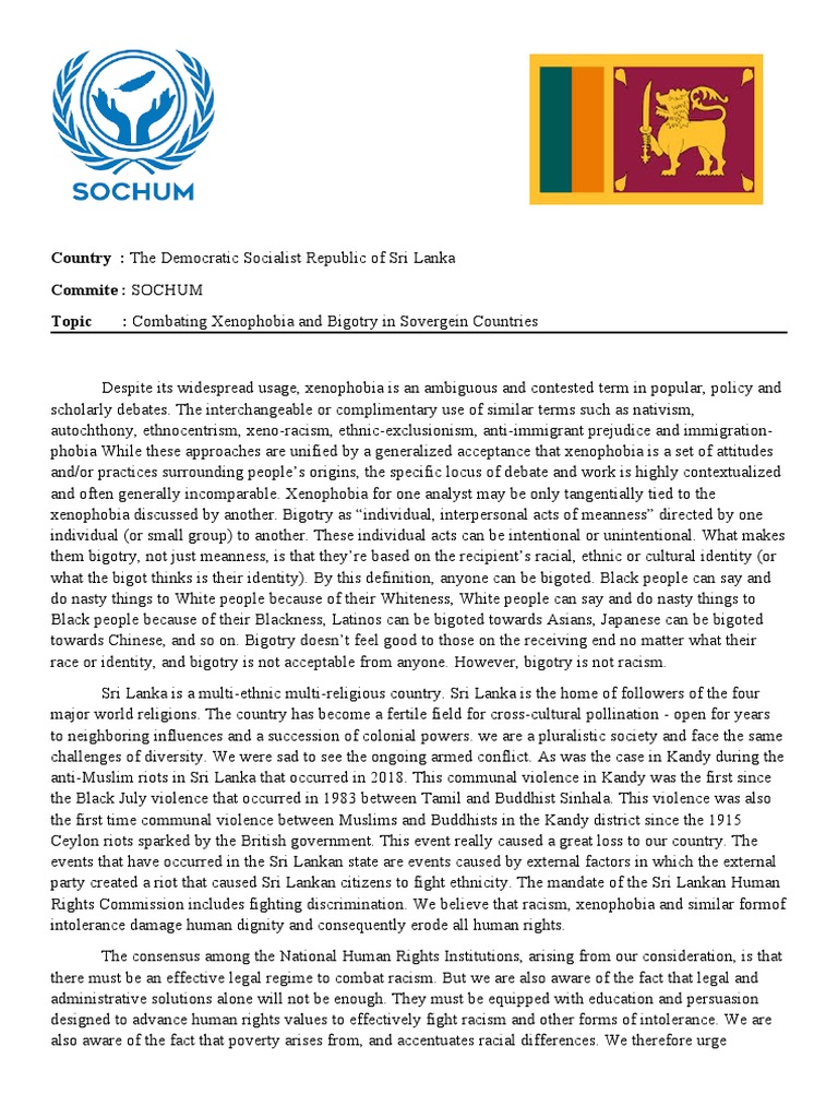Position Paper Sochum | PDF | Prejudices | Xenophobia