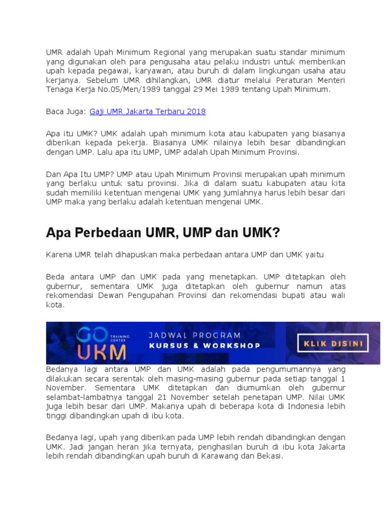 Perbedaan UMR, UMK, dan UMP di Indonesia | PDF