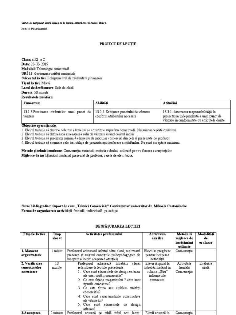 Plan de Lectie TC | PDF