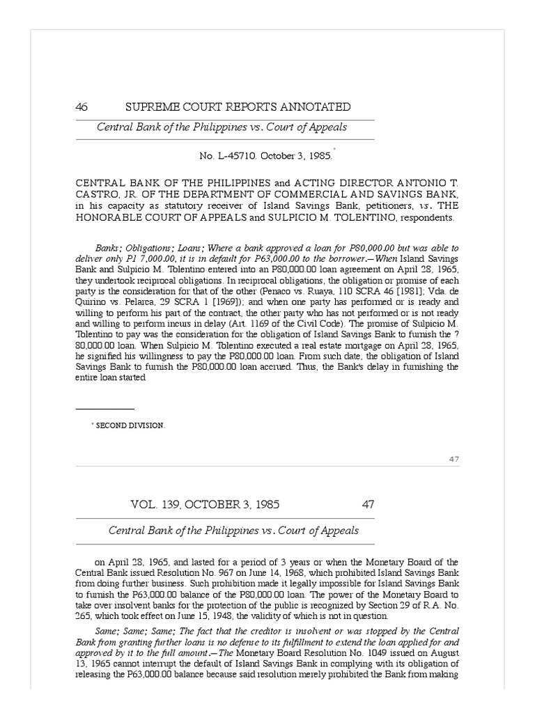 Central Bank of The Philippines vs. Court of Appeals | PDF | Loans ...