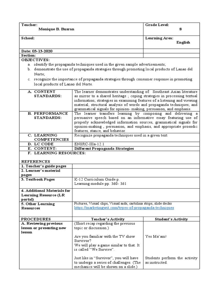 Different Propaganda Strategies DLP | PDF | Propaganda | Persuasion