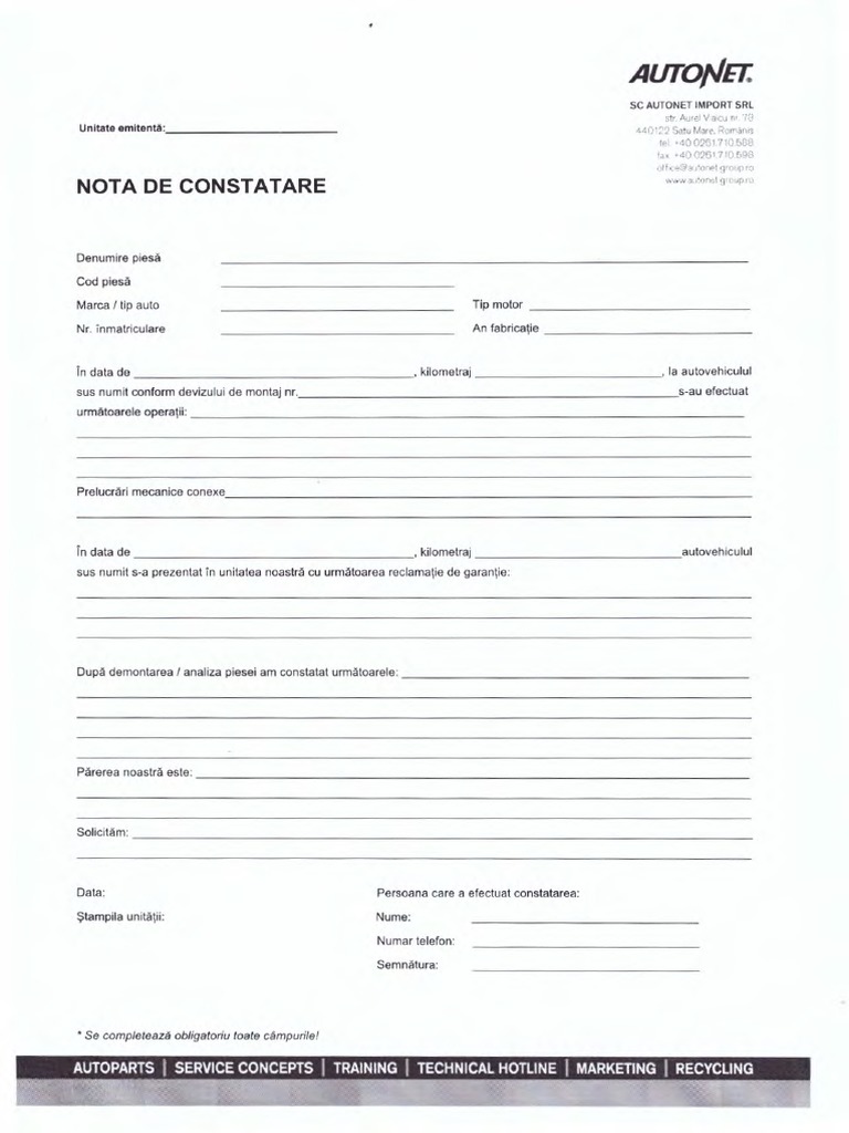 Autonet - Nota de Constatare | PDF