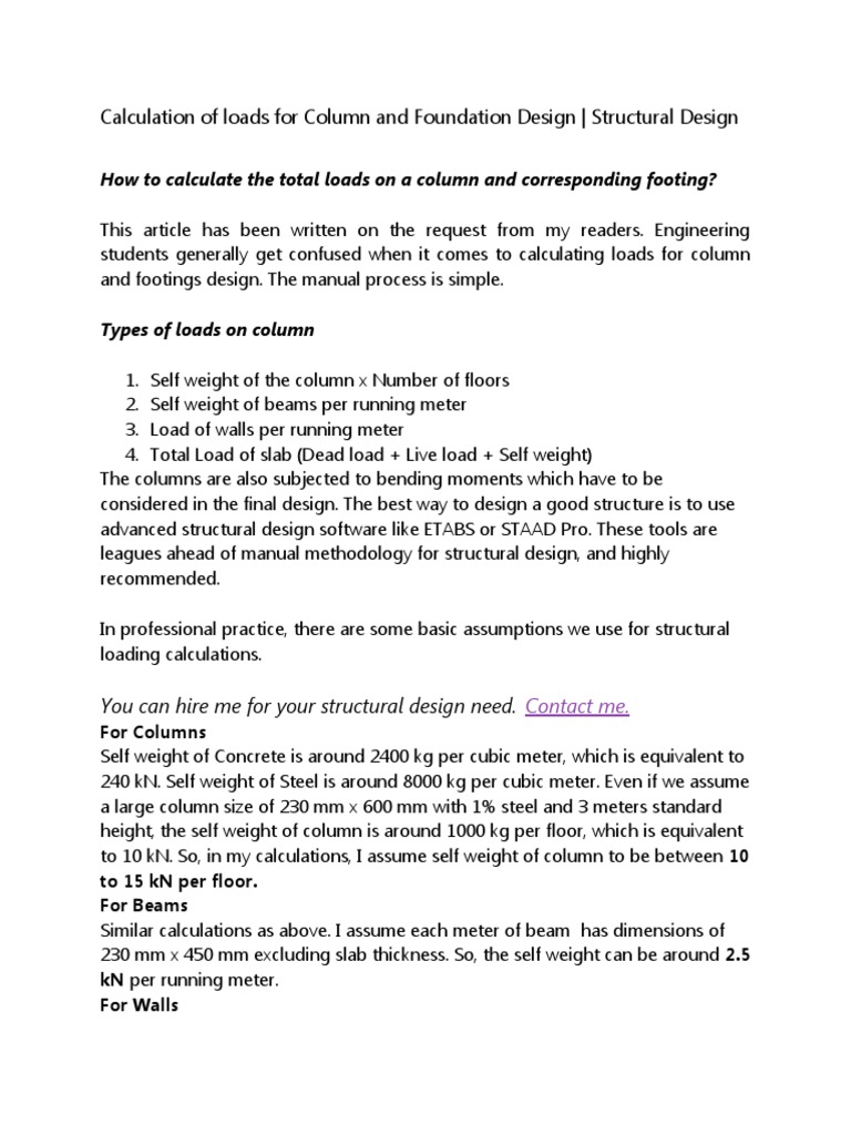 Calculation of Loads For Column and Foundation Design | PDF | Beam ...