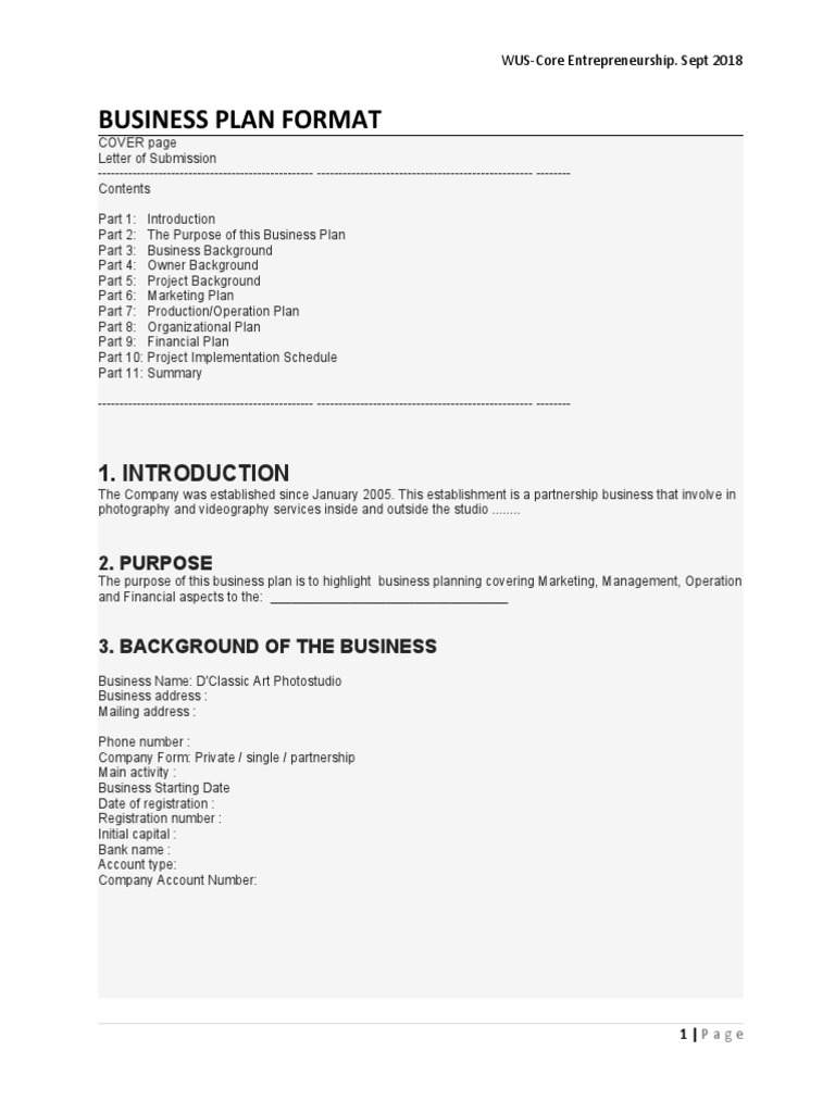 WUS101-BUSINESS PLAN FORMAT - English SEPT2019 | PDF | Depreciation ...