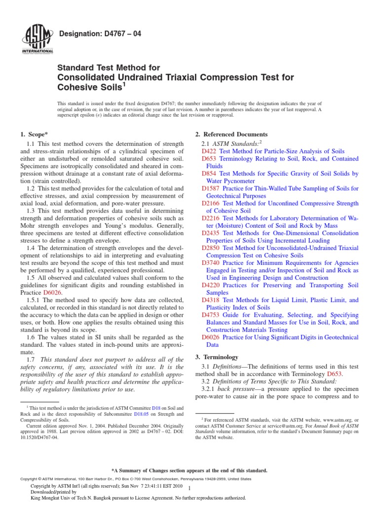 ASTM Code For CU Triaxial Test PDF | PDF | Strength Of Materials ...