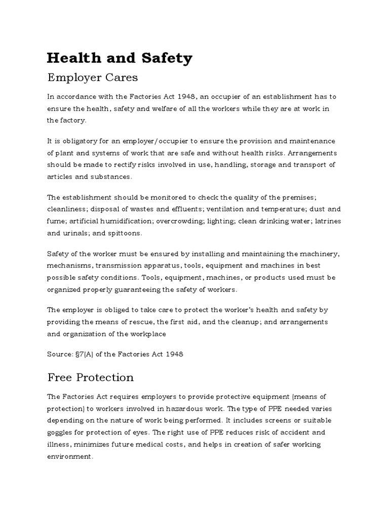 Health and Safety Employer Duties | PDF | Personal Protective Equipment ...