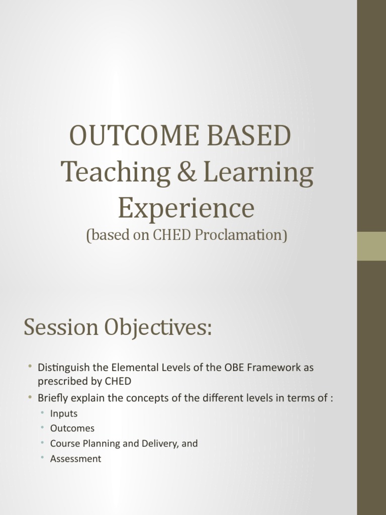OBE FRAMEWORK EXPERIENCE | PDF | Educational Assessment | Competence ...