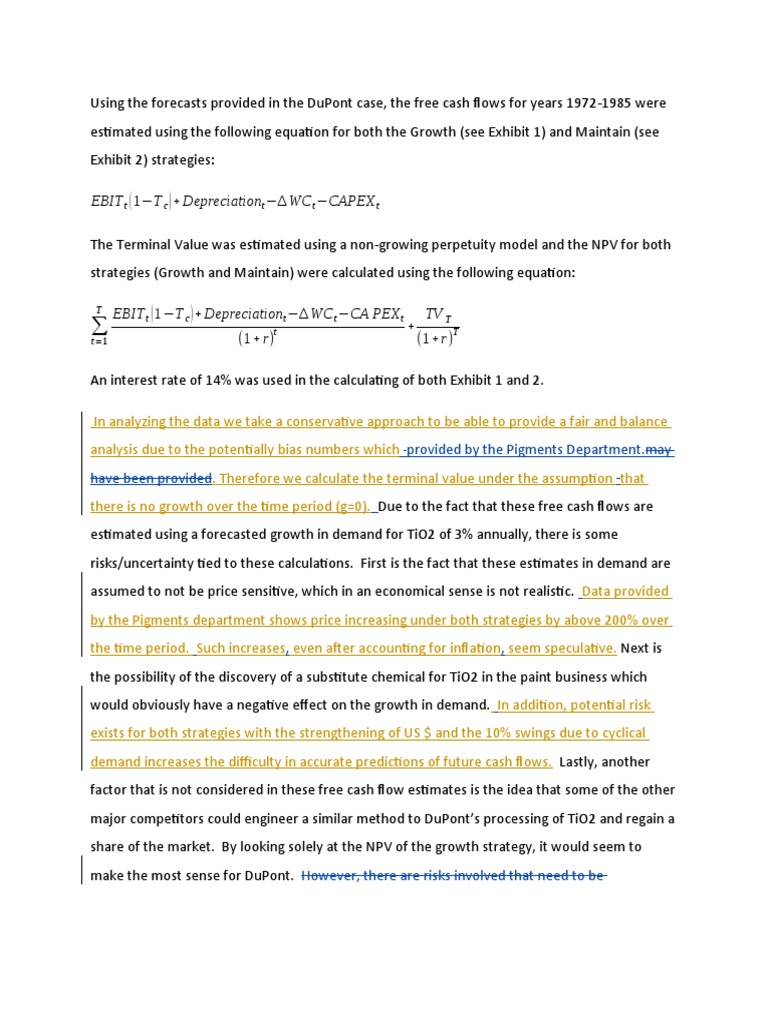 DuPont TiO2 Strategy Analysis 1972-1985 | PDF | Net Present Value | Risk