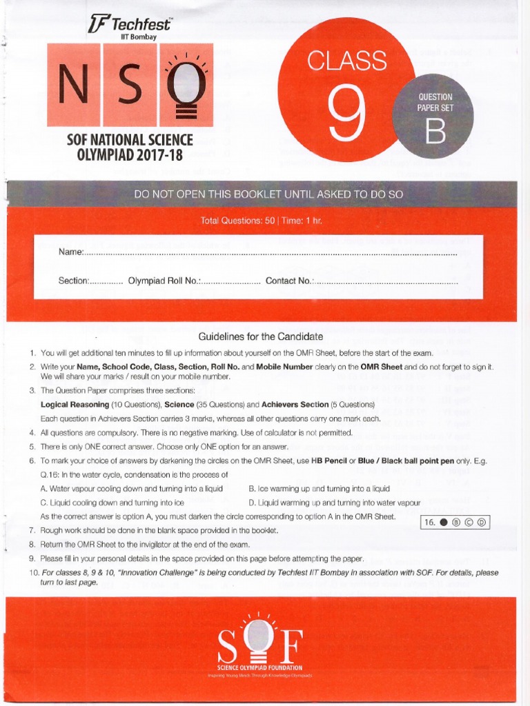 Class9 NSO 2017 SetB PDF | PDF