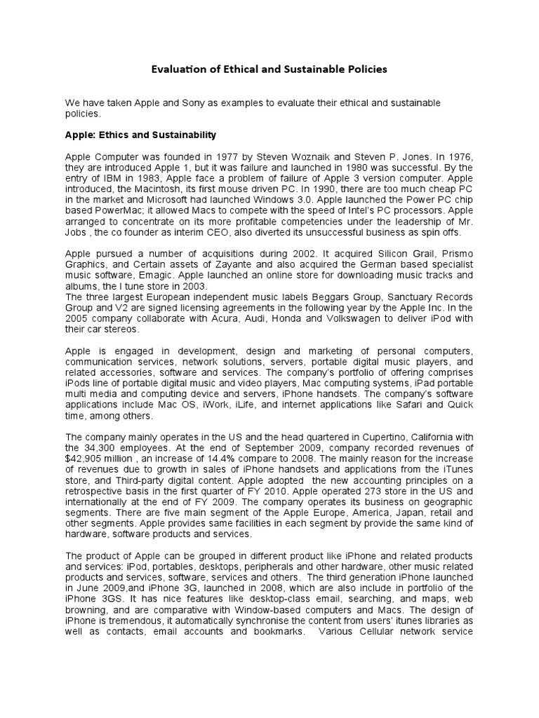 Evaluation of Ethical and Sustainable Policies at Apple: Focusing on ...