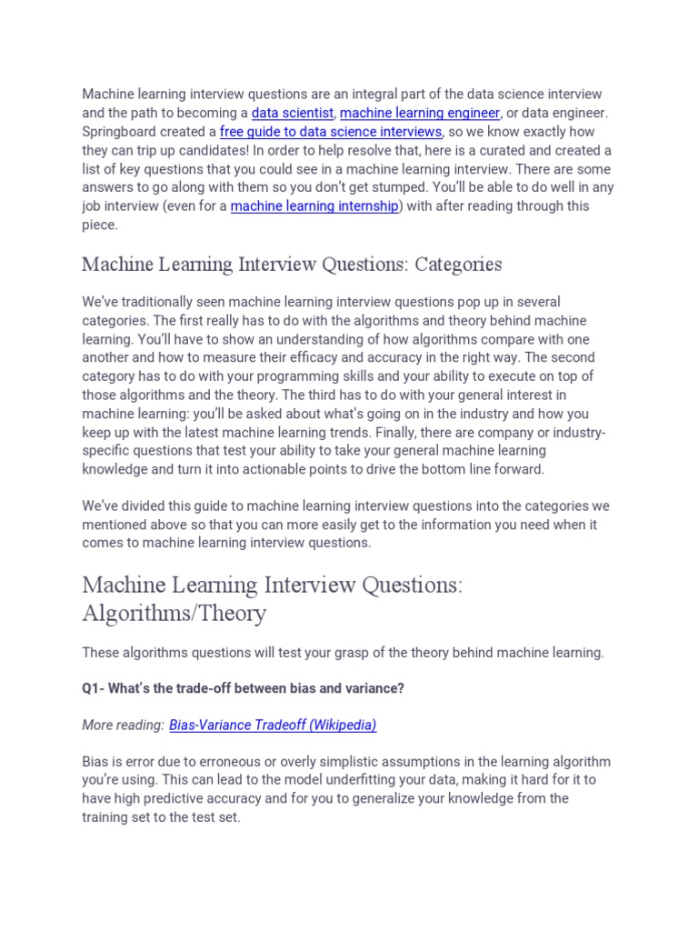 Machine Learning Questions | PDF | Machine Learning | Statistical ...