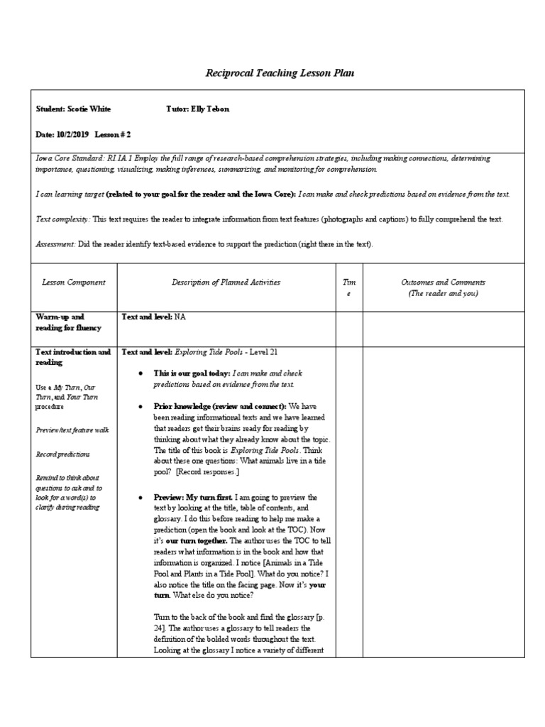 Lesson Plan 2 Exploring Tide Pools | PDF | Reading Comprehension ...