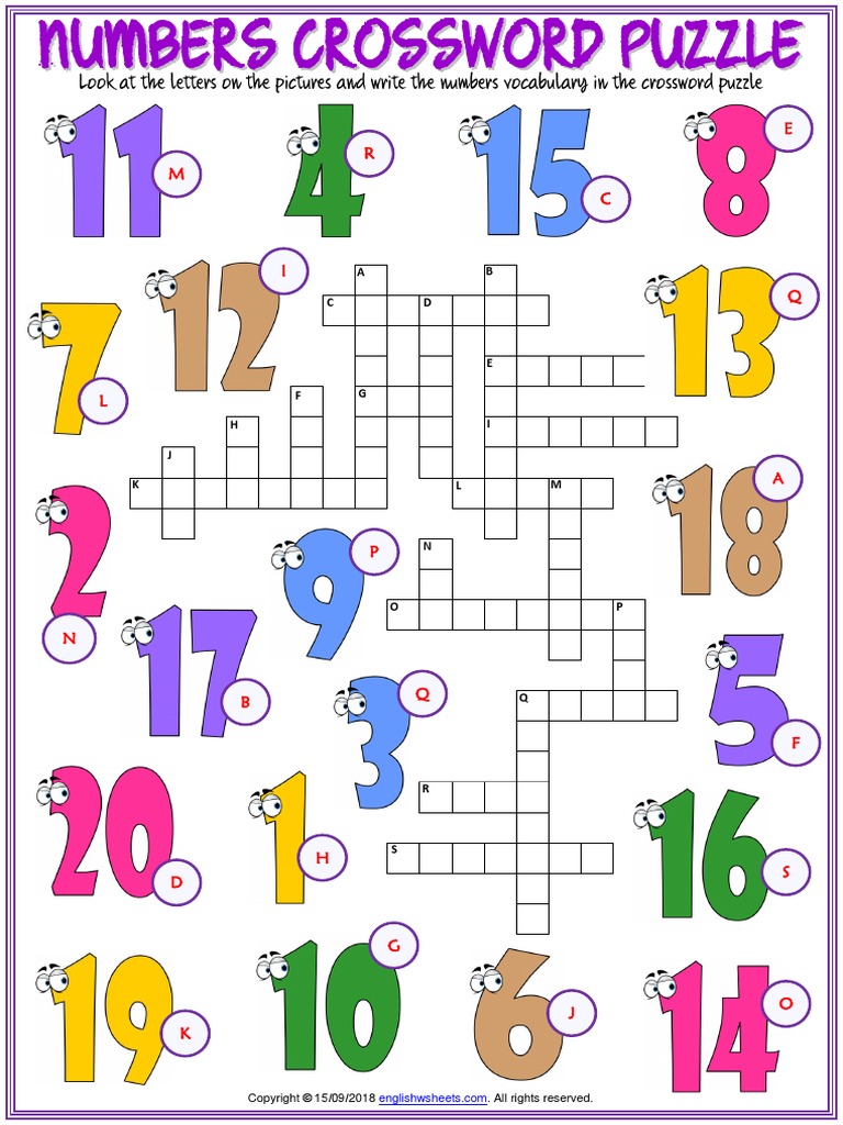 Numbers Vocabulary Esl Crossword Puzzle Worksheet For Kids PDF | PDF